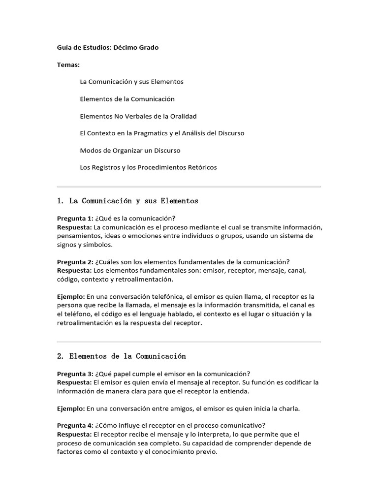 Guía De Comunicación Para Décimo Grado Pdf Comunicación Hablar En