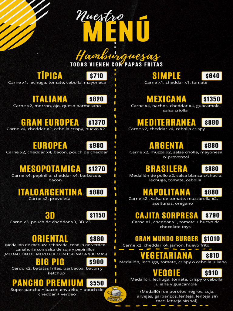 Menu Mundo Burger | PDF | Salsa de tomate | Tocino