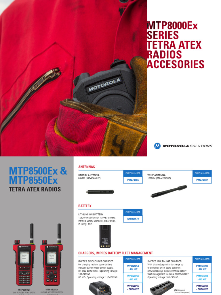 MTP8500Ex Series Accessories Catalog | PDF | Battery Charger | Microphone