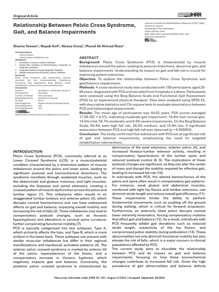 Relationship Between Pelvic Cross Syndrome Gait An | PDF | Balance ...