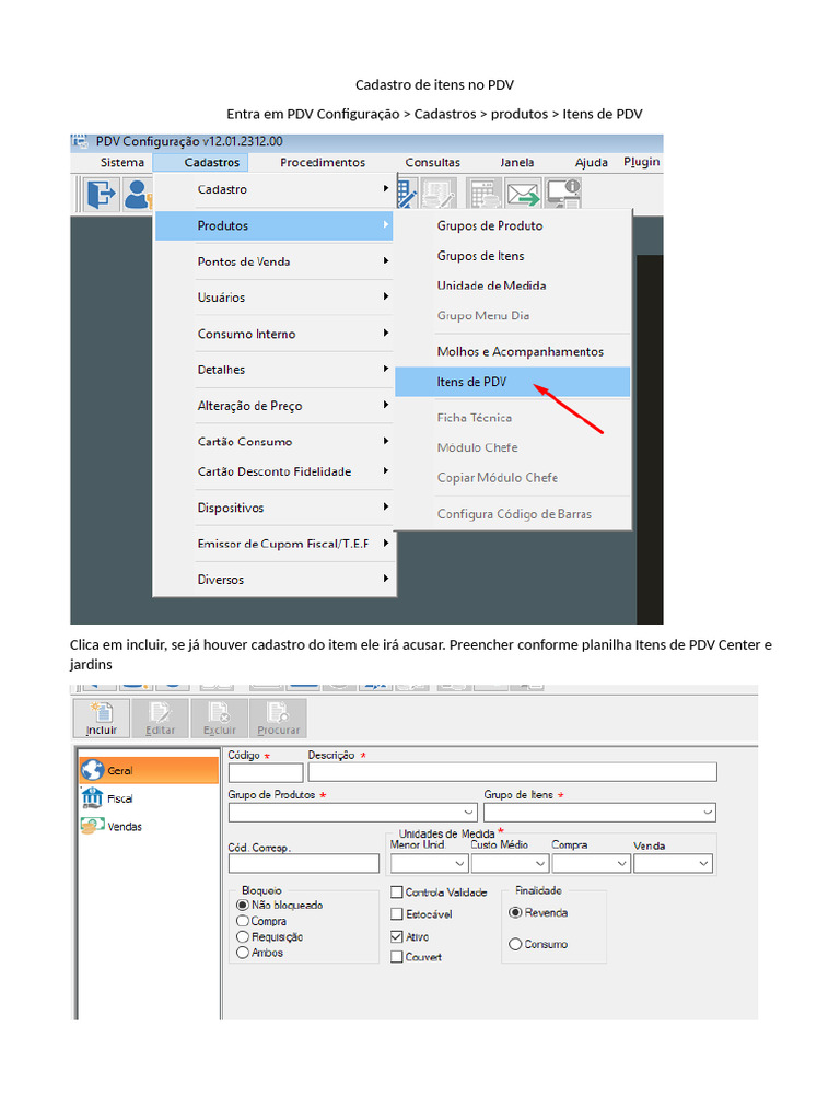 Cadastro de Itens No PDV | PDF
