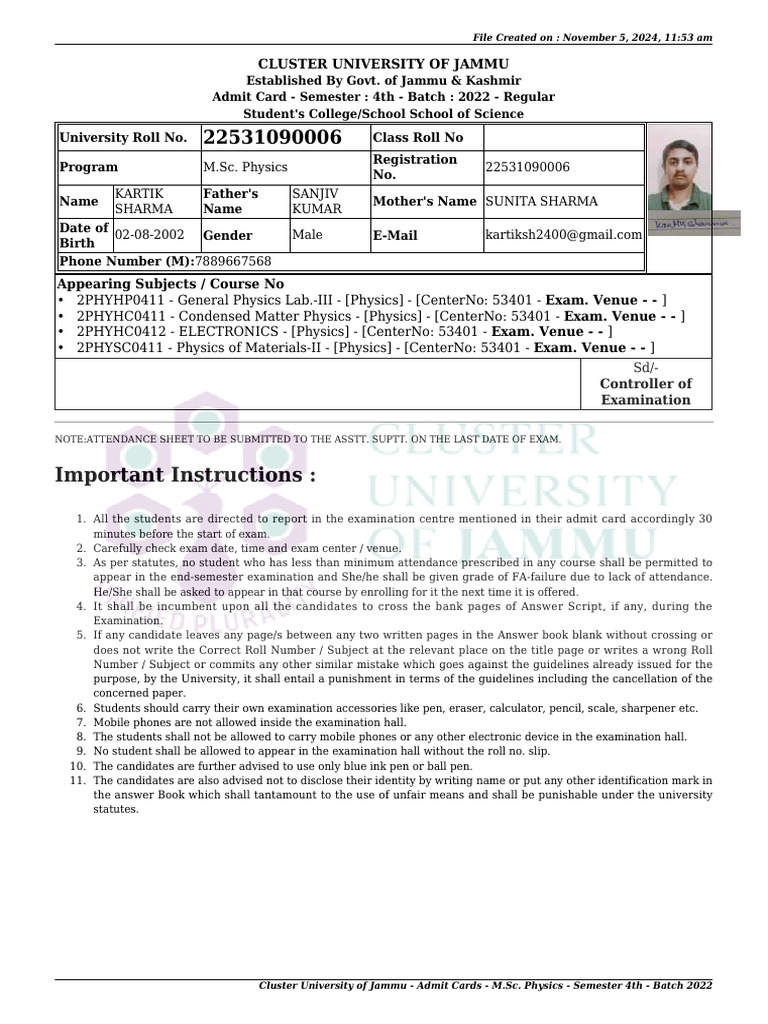 974_TEMP_Admit_Cards_d8ea63c27d73333adb4b15571b05309d_4th_Batch_2022 | PDF
