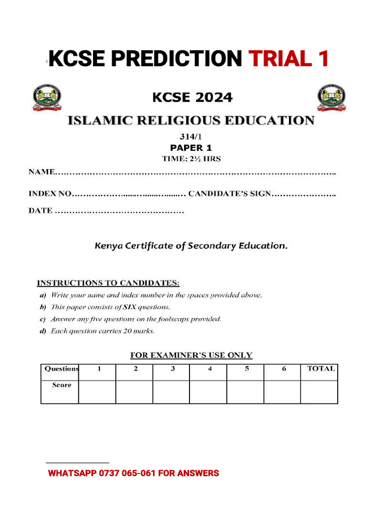 KCSE 2025 IRE Prediction Trial 1 | PDF