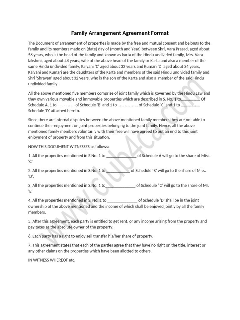 Family Arrangement Agreement Template | PDF
