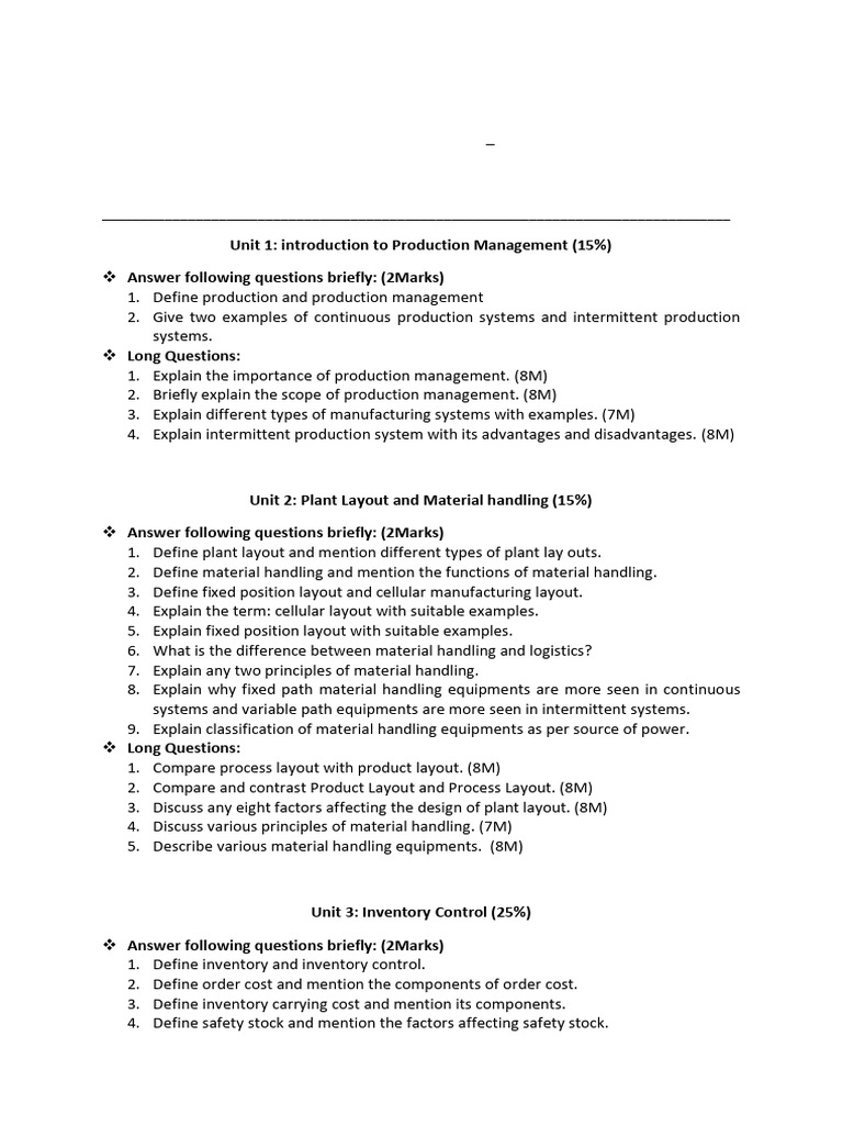 Production and Operations Management Q&A | PDF | Inventory | Production ...