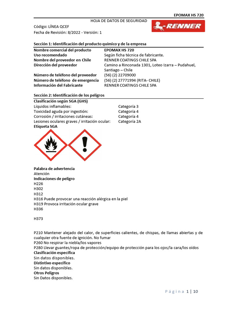 HDS Epomax HS 720 NCH 2245 2021 | PDF | Química