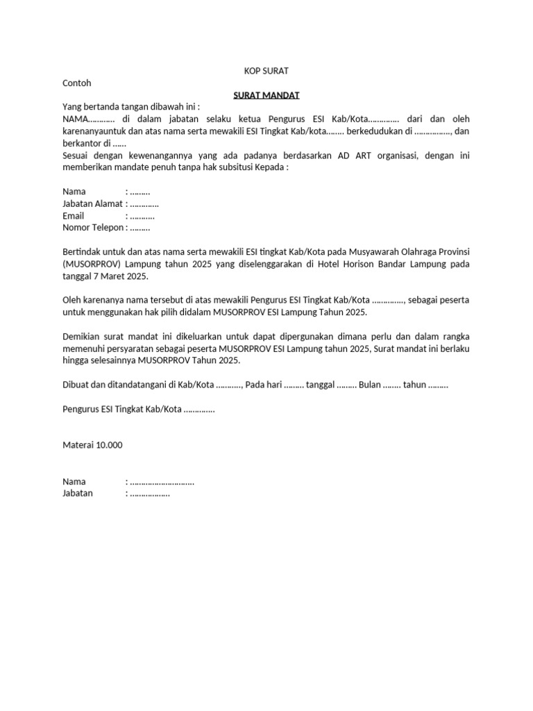 contoh surat mandat esi musorprov | PDF