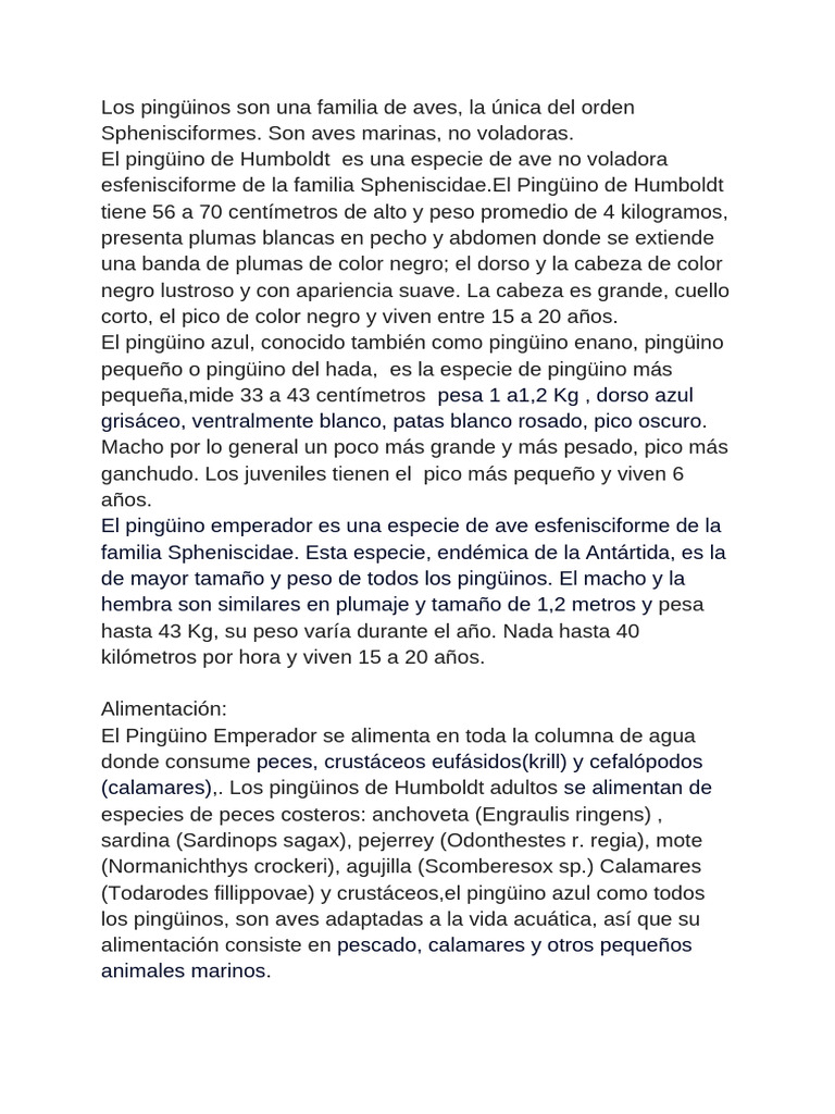 Características y especies de pingüinos | PDF