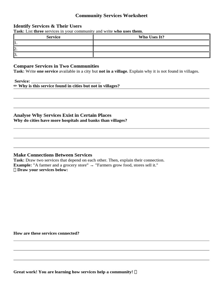 Community Services Worksheet | PDF