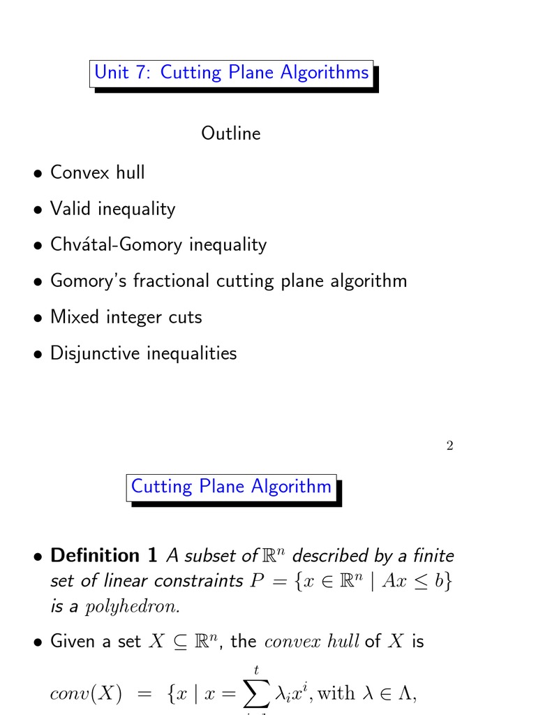Unit 7: Cutting Plane Algorithms | PDF | Linear Programming | Mathematical Optimization