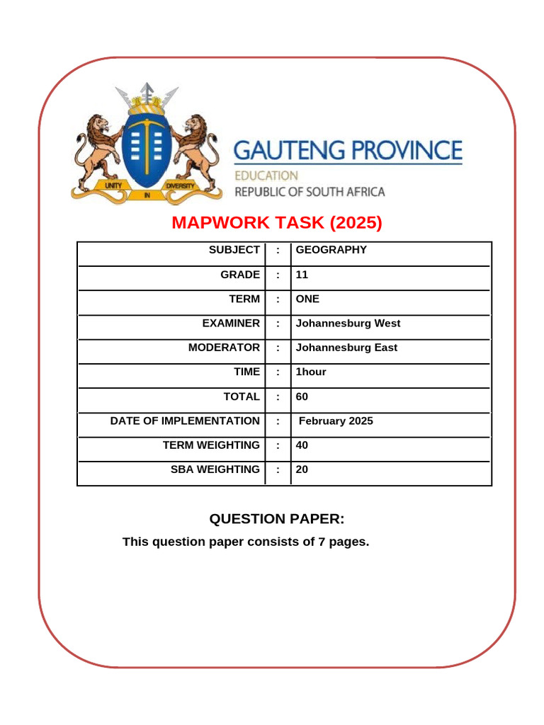 Corrected QP 2025 Grade 11 Mapwork Examplar Task Vredendal Question Paper | PDF | Geographic ...