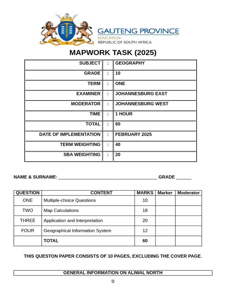 Grade 10 Geography Mapwork 2025 | PDF | Geographic Information System ...