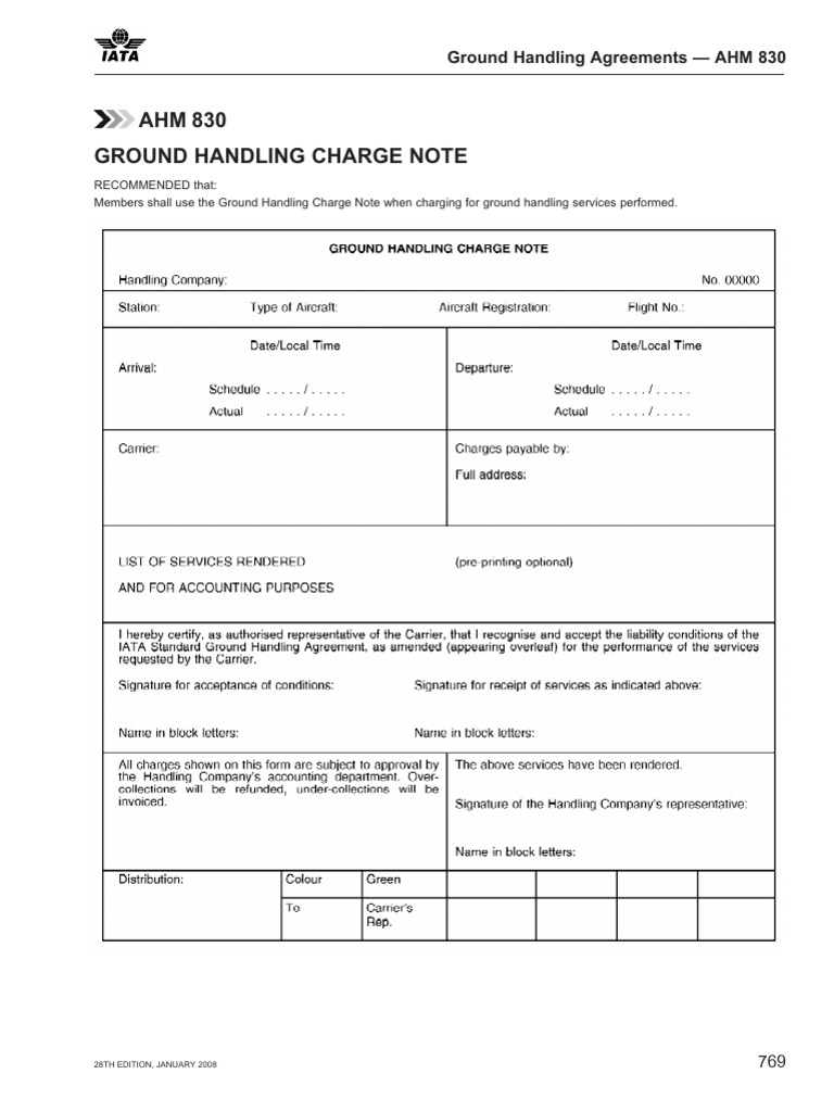 AHM830 Ground Handling Charge Note | PDF | Indemnity | Legal Liability