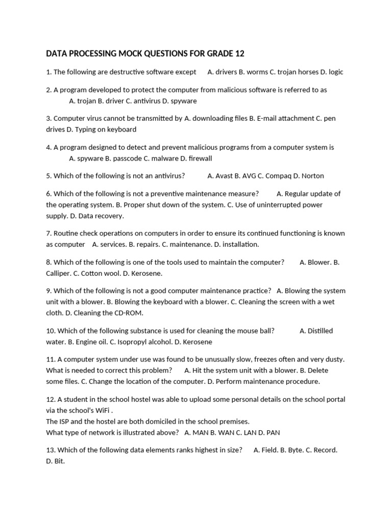 Mock Questions for Grade 12 | PDF | Malware | Microsoft Word