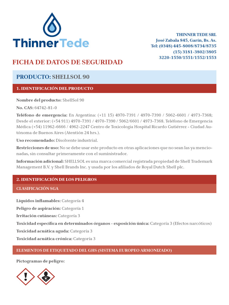 ShellSol 90 | PDF | Agua | Guante