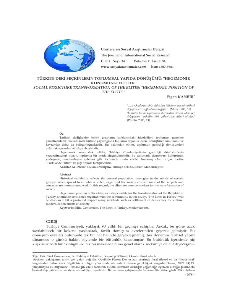 Turkiyedeki Seckinlerin Toplumsal Yapida | PDF
