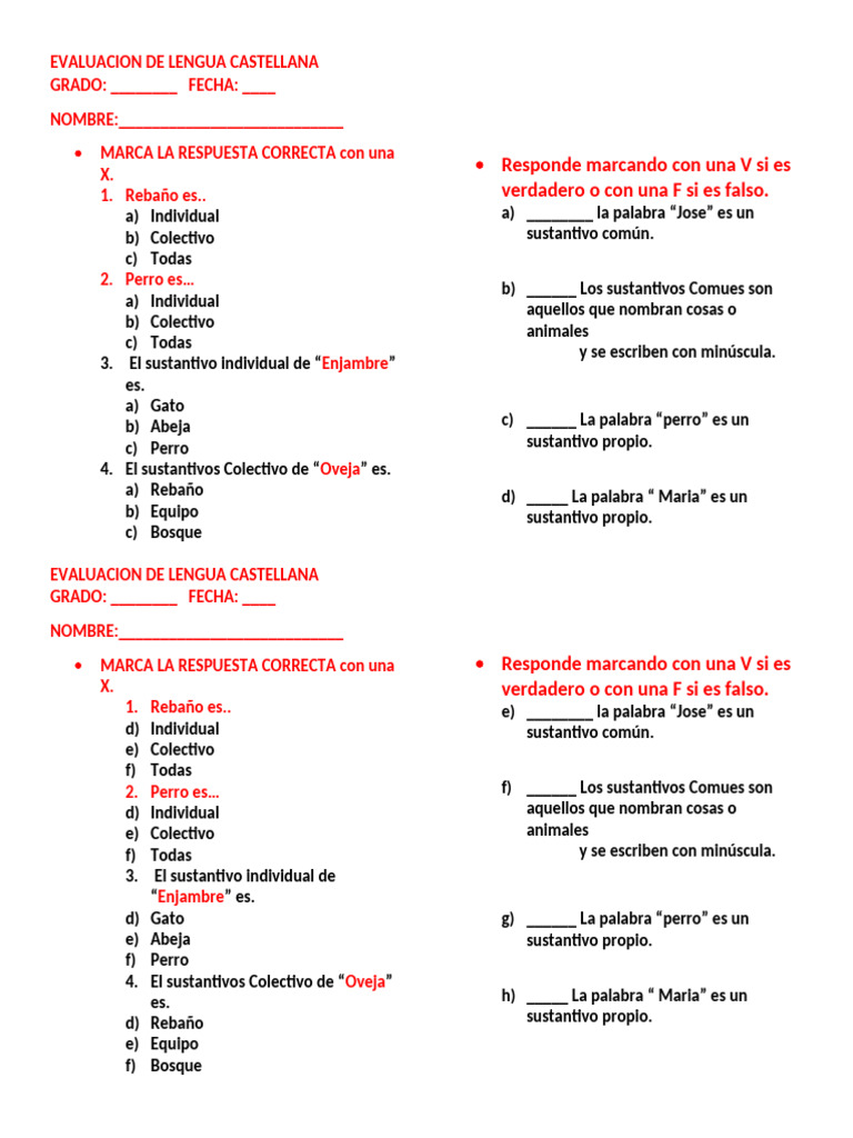 Evaluacion de Lengua Castellana | PDF | Animales y humanos | Animales domesticados