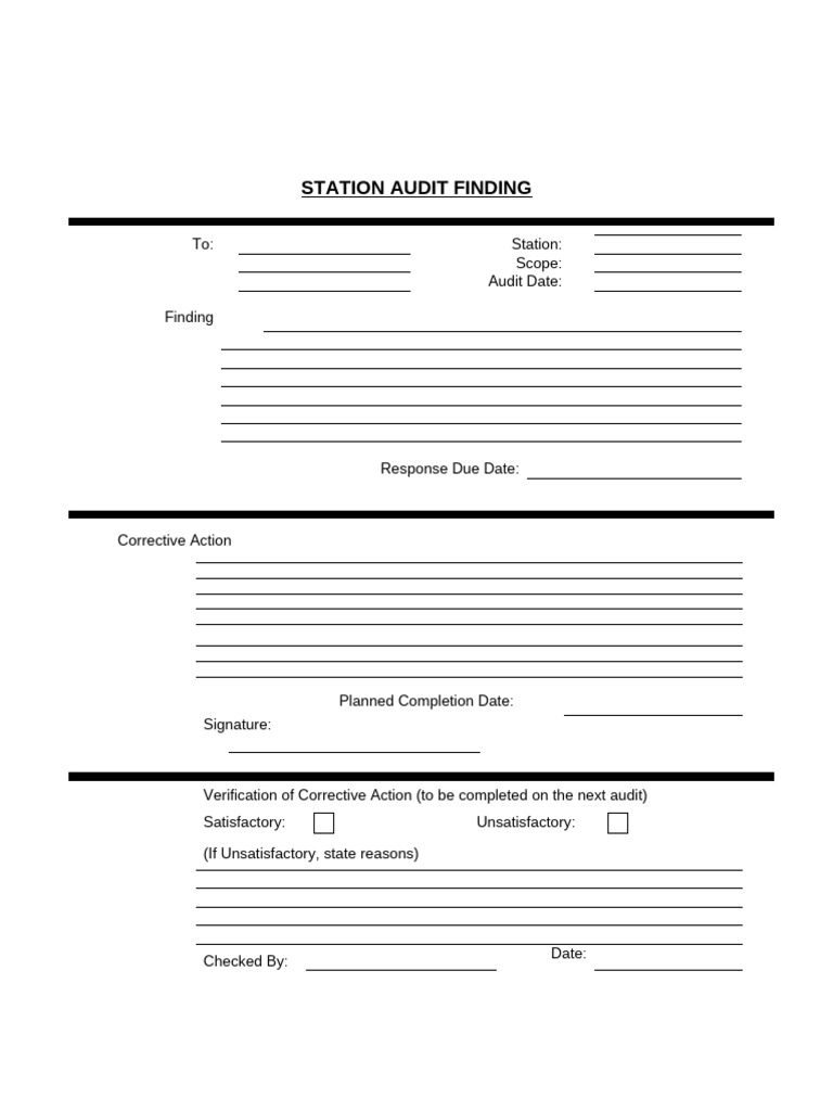 AHM612 Station Audit Finding Blank | PDF