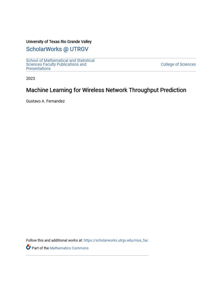 Machine Learning For Wireless Network Throughput Prediction | PDF | Regression Analysis | Mean ...