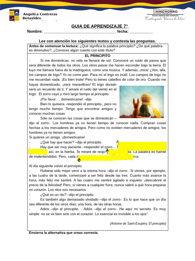 Guia Comprensión Lectora 7 | PDF | El Principito | Wolfgang Amadeus Mozart