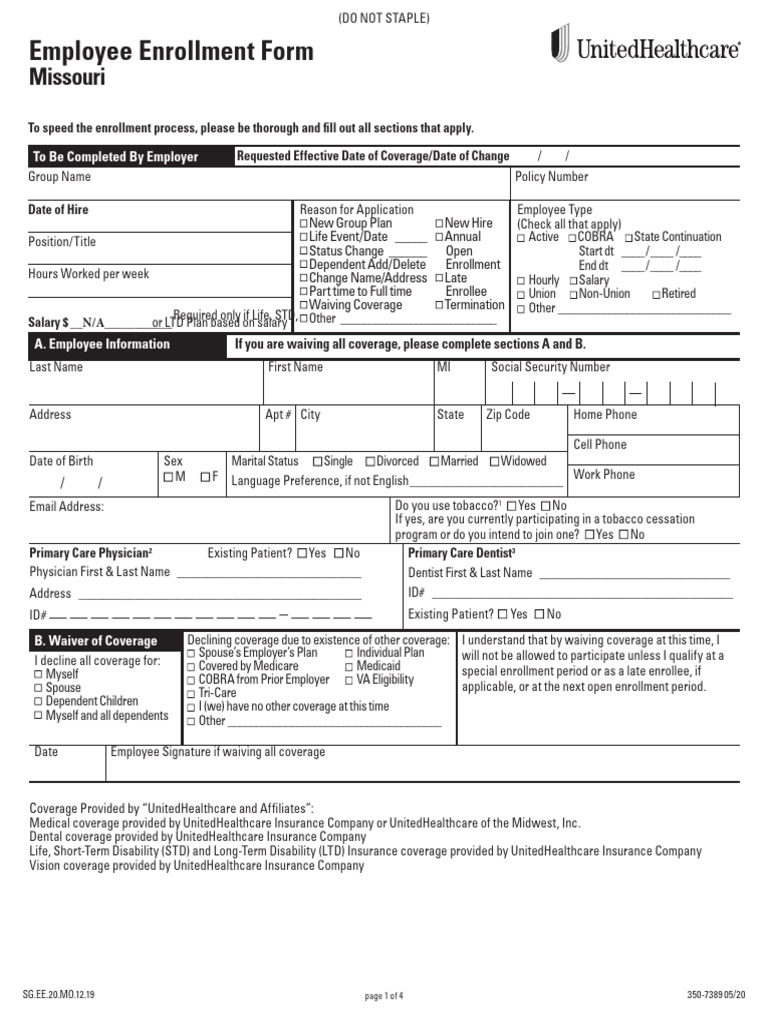 uhc.Employee enrollment form_MO_2-50_UnitedHealthcare.2022 | PDF | Race ...
