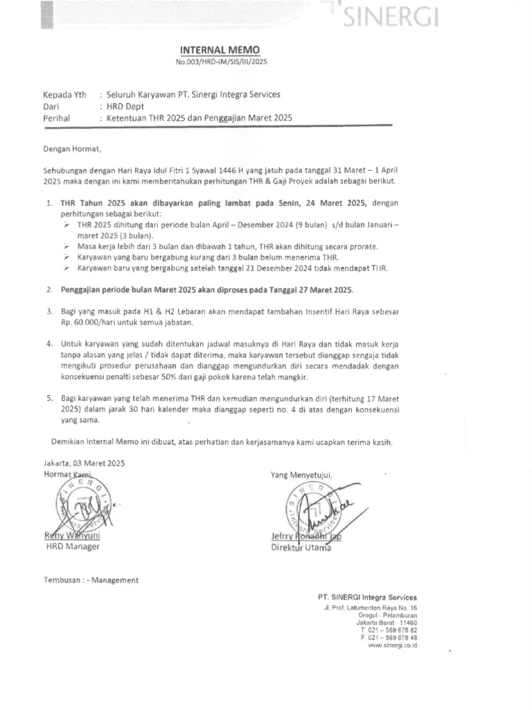 Internal Memo THR | PDF