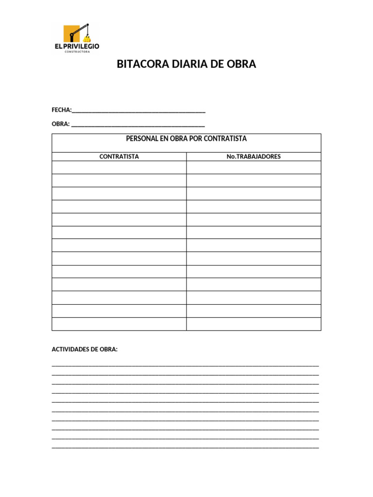 Bitacora Diaria de Obra | PDF