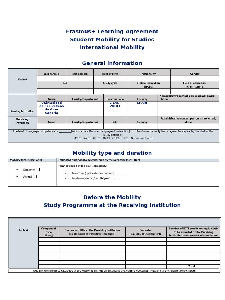 Learning Agreement Intl Movilidad Internacional | PDF | Academic Degree ...