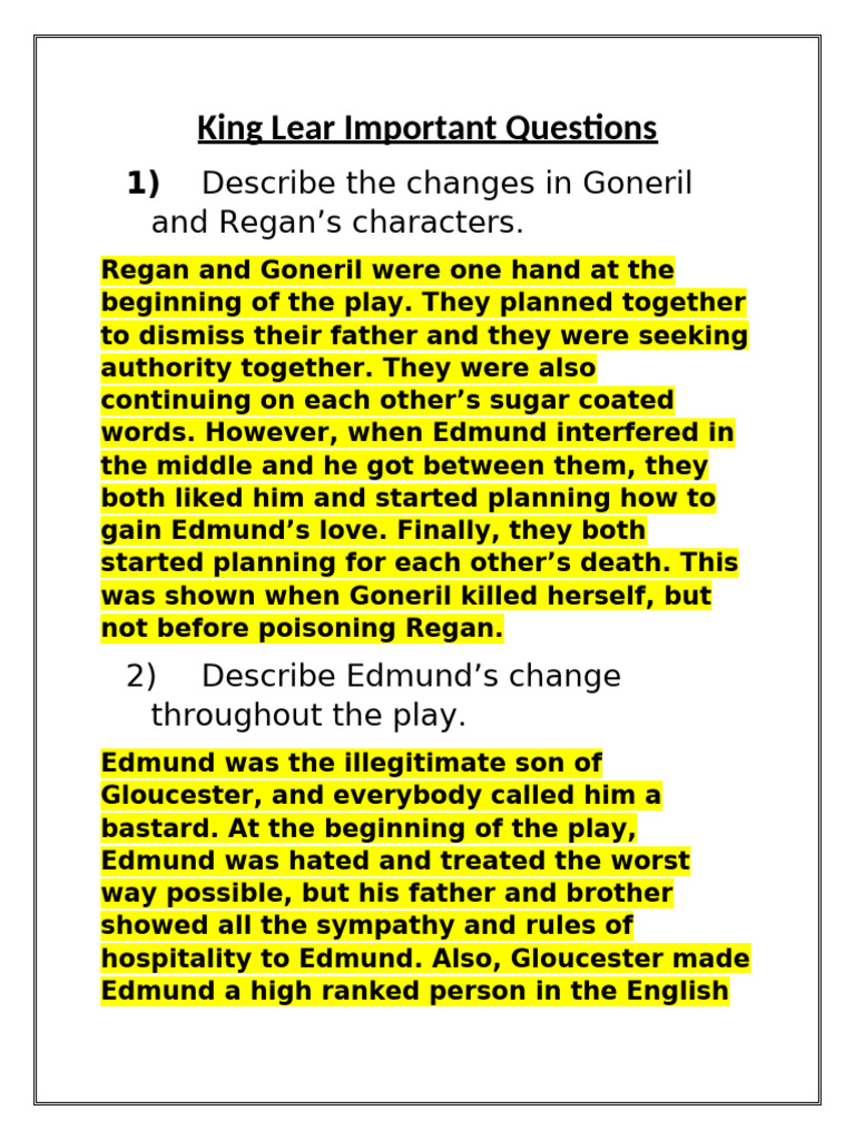 King-Lear-Important-Questions-designed-by-me | PDF | King Lear ...