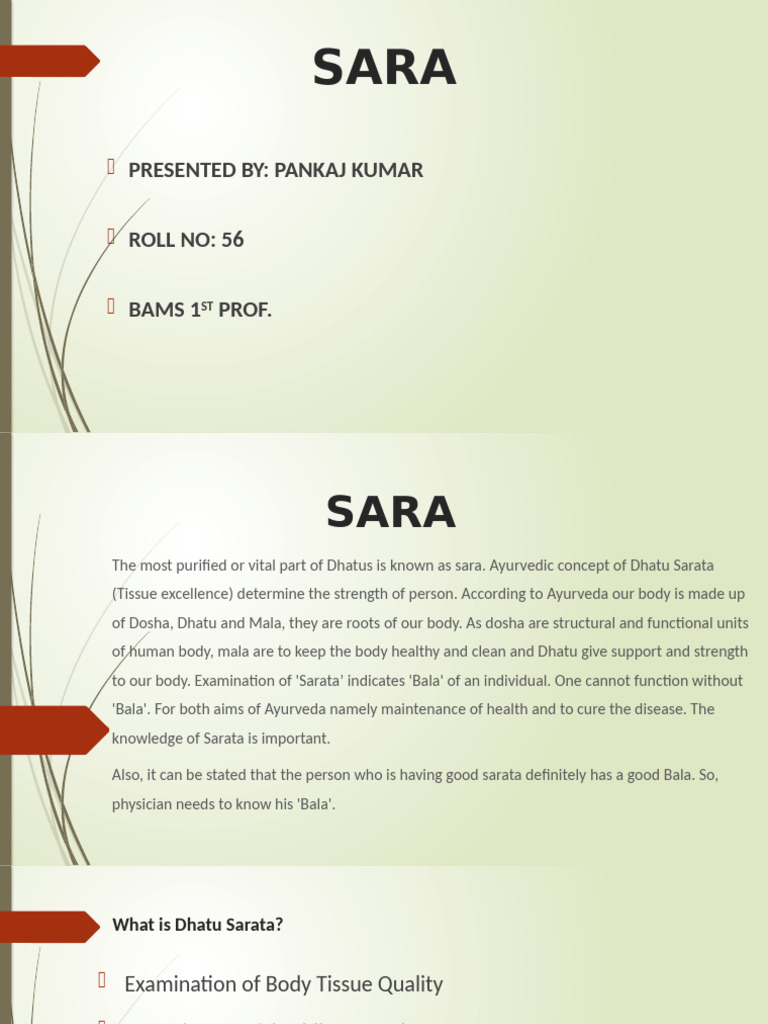 Sara PPT Kriya Sharir (Roll No 56) | PDF | Ayurveda
