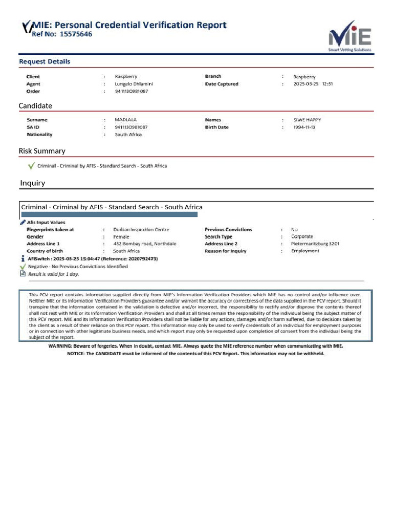 Verification Report Mie1 | PDF