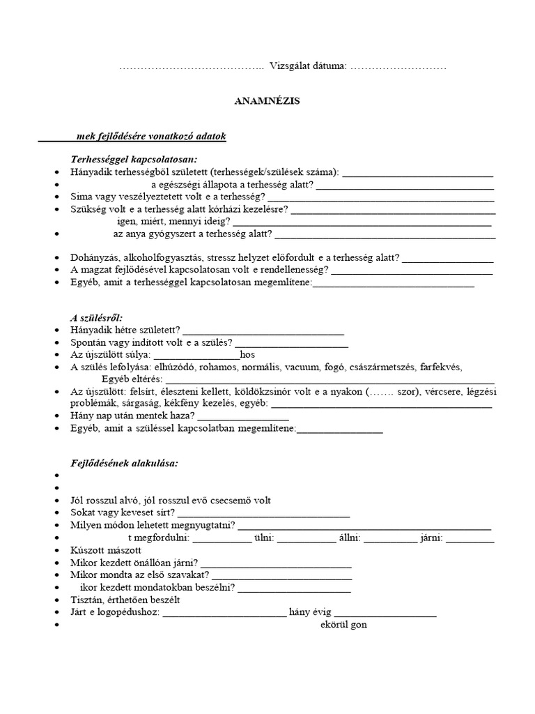 Anamnezis Szulok Reszere Iskolas | PDF