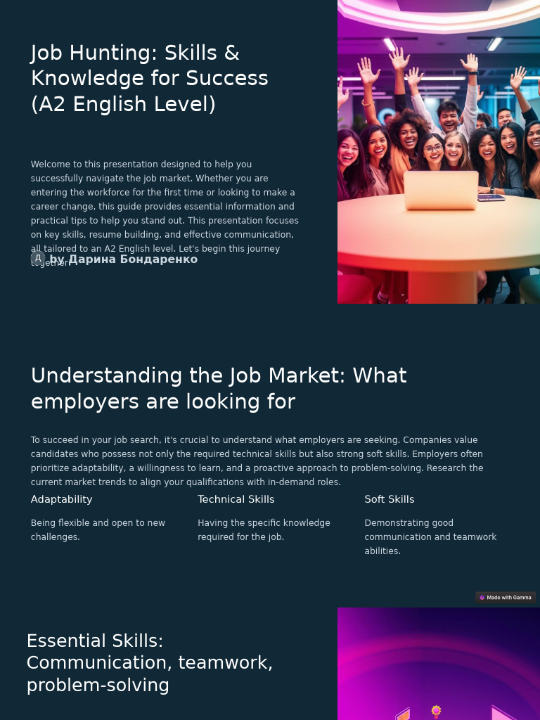 Job Hunting Skills and Knowledge For Success A2 English Level | PDF ...