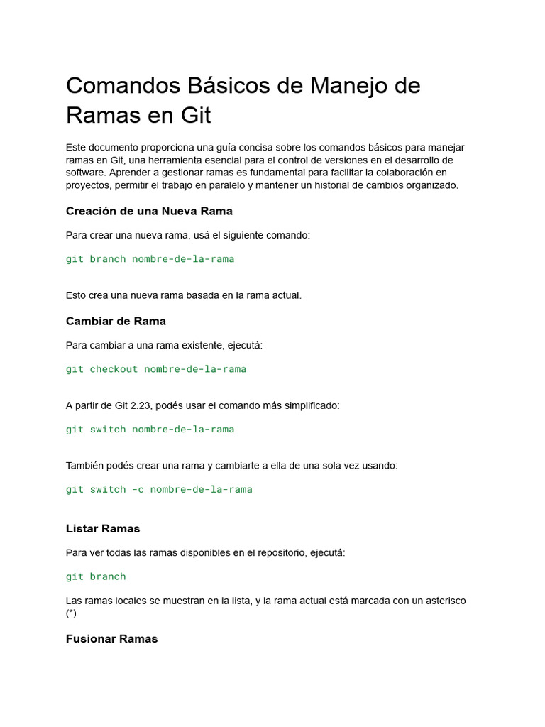 Manejo Básico de Ramas de Git | PDF