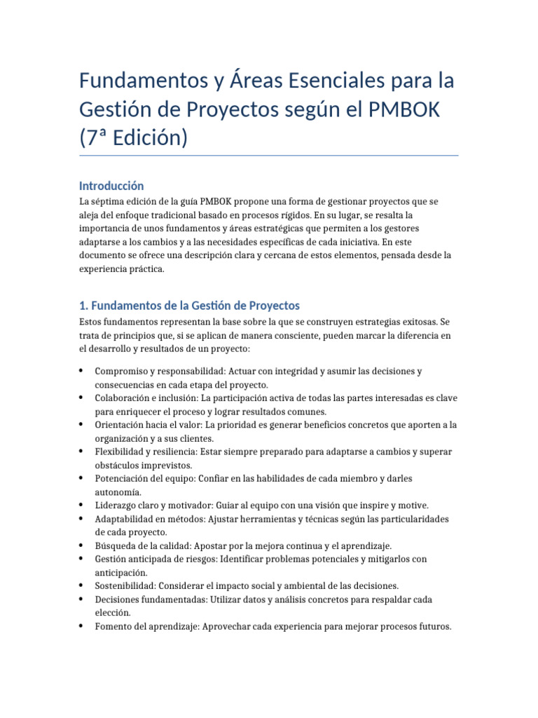 Fundamentos Clave del PMBOK 7 en Proyectos | PDF | Gestión de proyectos ...