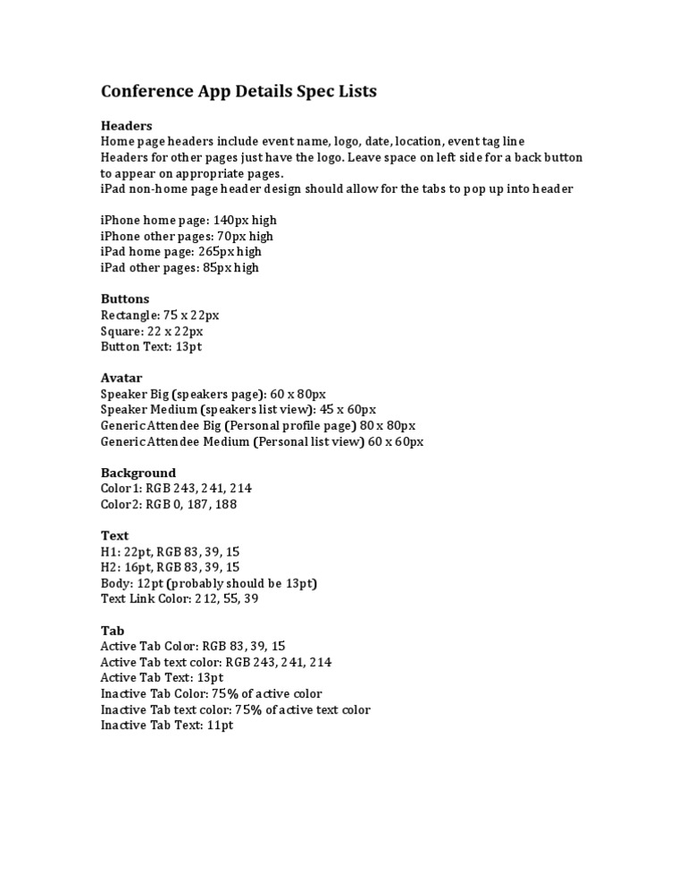 Conference App Details Spec | PDF | Computers