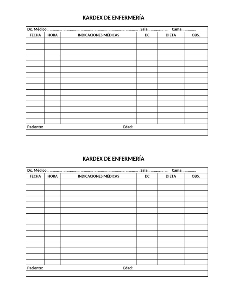 Formato de Kardex de Enfermería | PDF