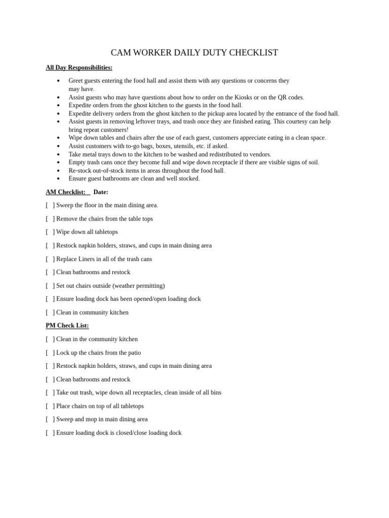 CAM Worker Checklist | PDF