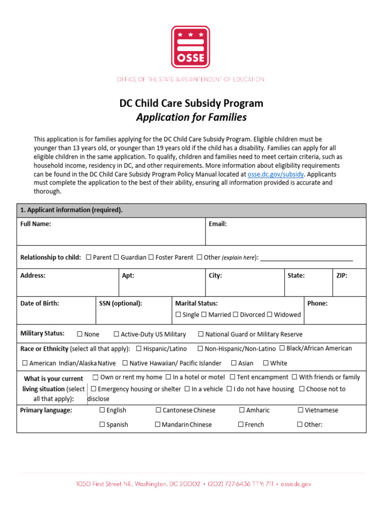 Child Care Subsidy Program Application - 10.2024 | PDF | Race And ...