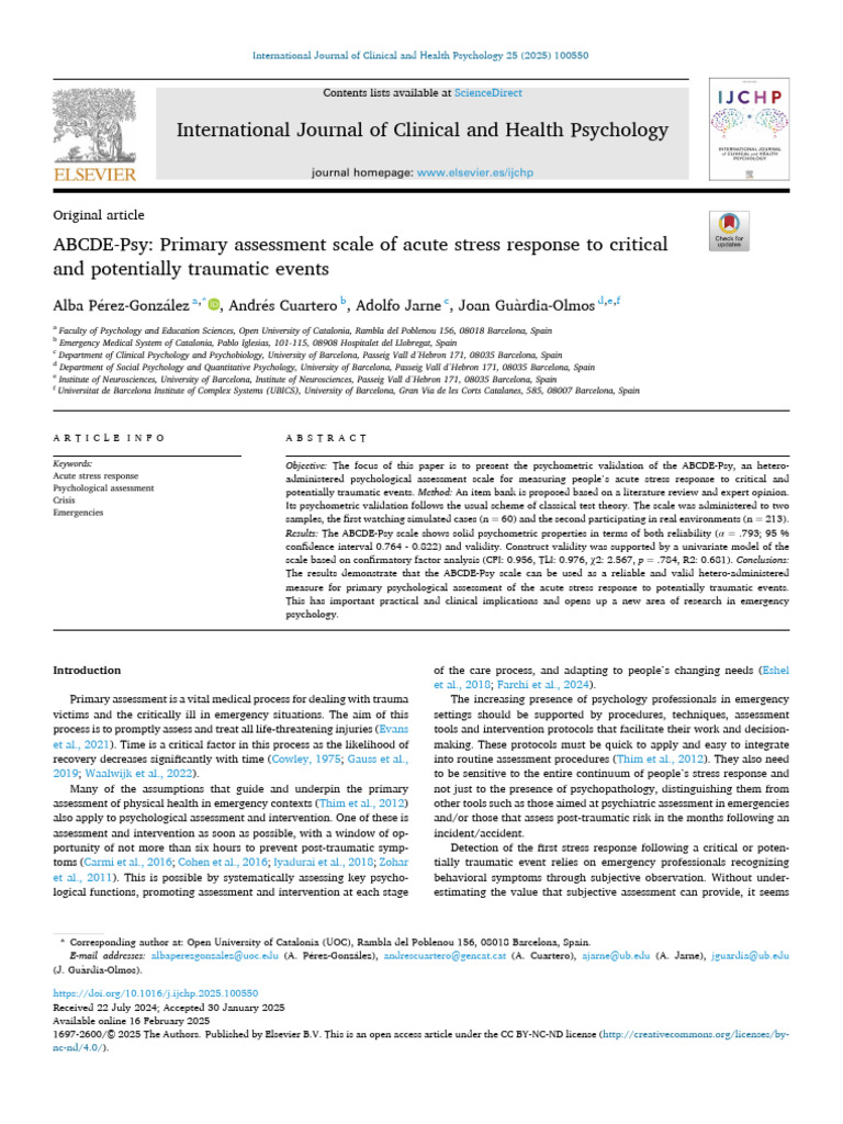 ABCDE-Psy. Primary Assessment Scale of Acute Stress Response To ...