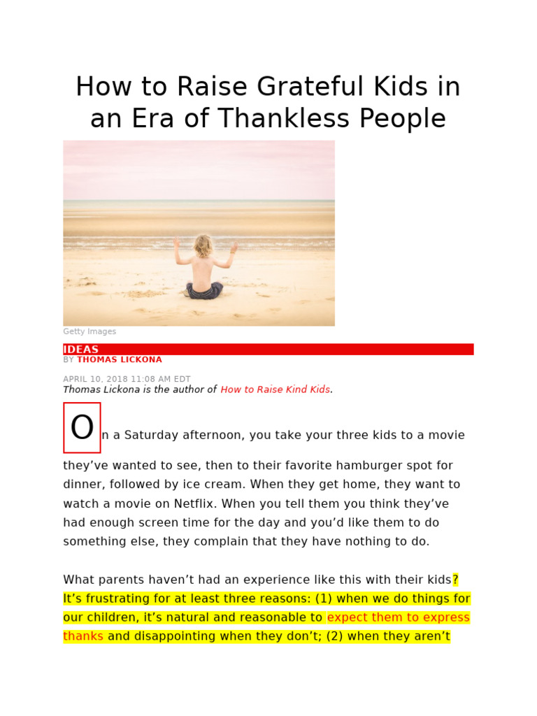 How To Raise Grateful Kids in An Era of Thankless People | PDF ...