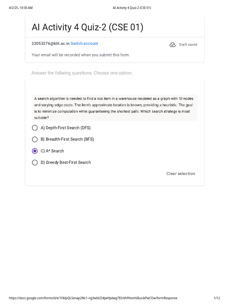 AI Activity 4 Quiz-2 (CSE 01) | PDF | Logic | Inference