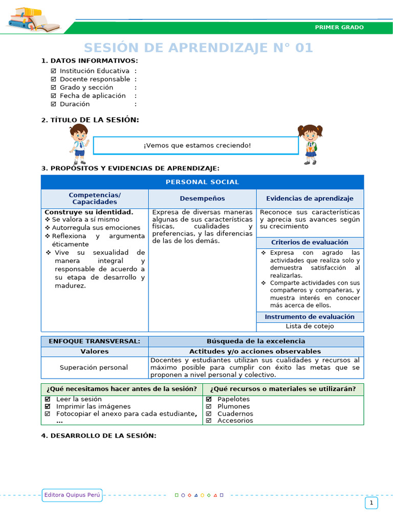 Sesiones de Aprendizaje - EDA II Semana 1 - Editora Quipus Perú | PDF | Evaluación | Aprendizaje
