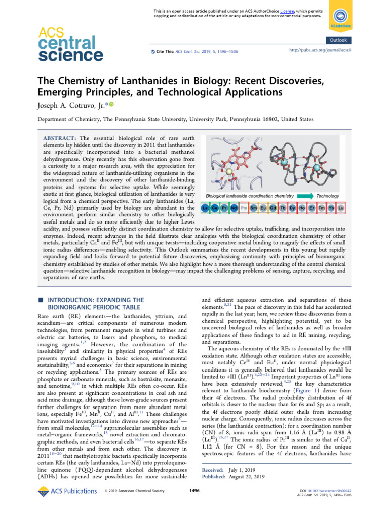 The Chemistry of Lanthanides in Biology - Recent Discoveries, Emerging Principles and ...