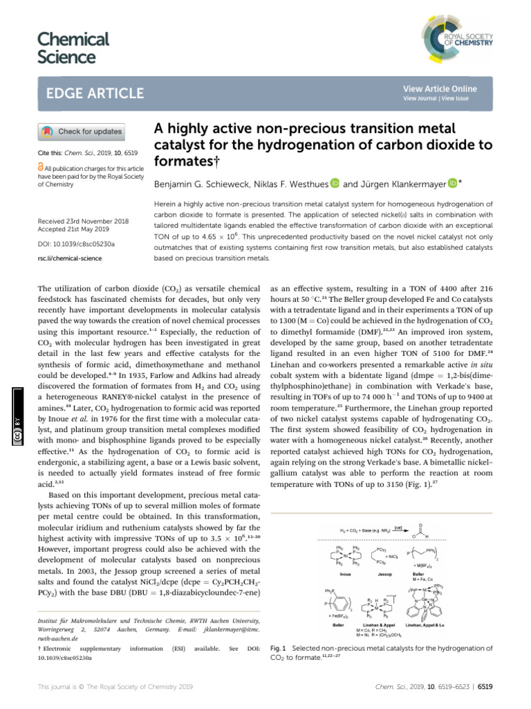 A Highly Active Non-precious Transition Metal Catalyst for the ...