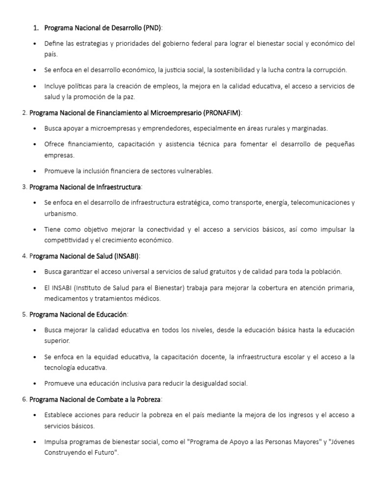Programas Nacionales para el Bienestar Social | PDF | Infraestructura ...