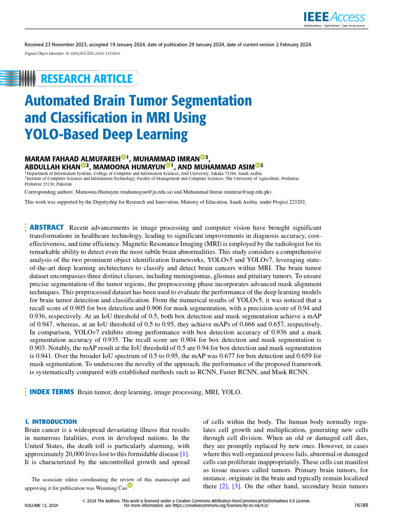 Automated Brain Tumor Segmentation and Classification in MRI Using YOLO-Based Deep Learning ...