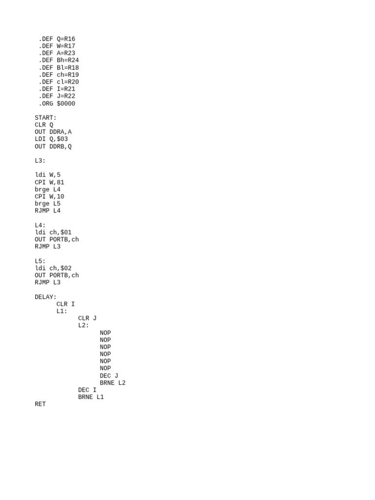 Assembly Code for AVR Microcontroller | PDF