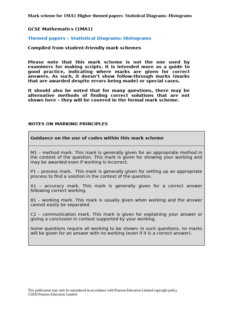 GCSE Histograms Mark Scheme Guide | PDF | Histogram | Statistics