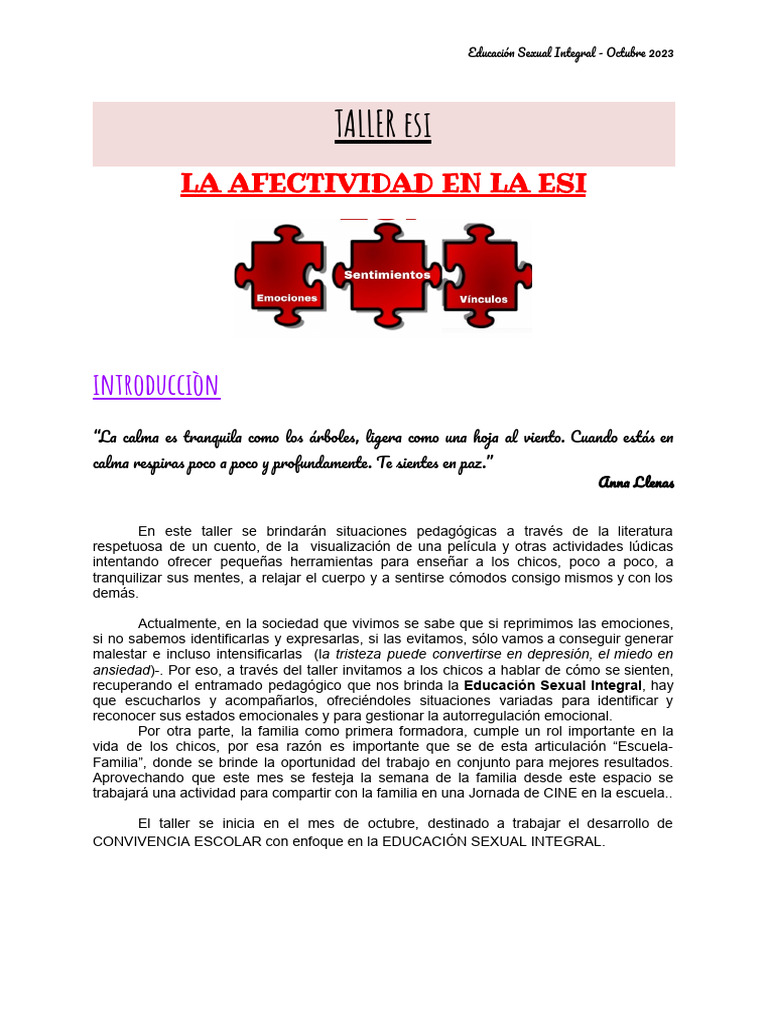 1° Grado. T. T. Taller Esi | PDF | Las emociones | Educación sexual
